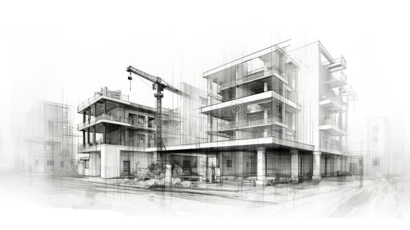 Architectural Project Background. Floor Plan with Construction Sketch ...
