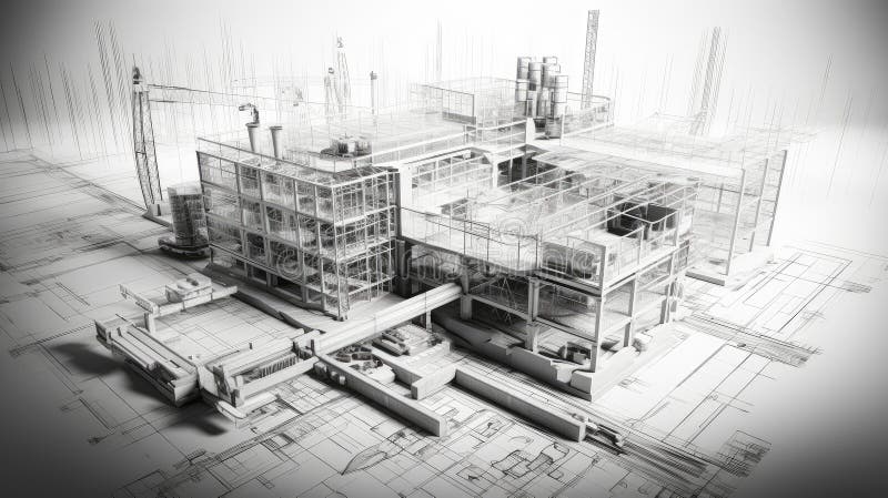 Architectural Project Background. Floor Plan with Construction Sketch ...