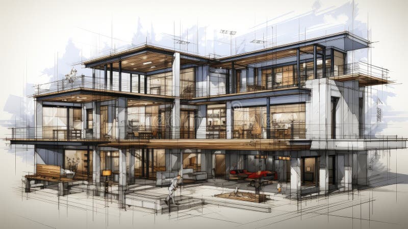 Architectural Project Background. Floor Plan with Construction Sketch ...