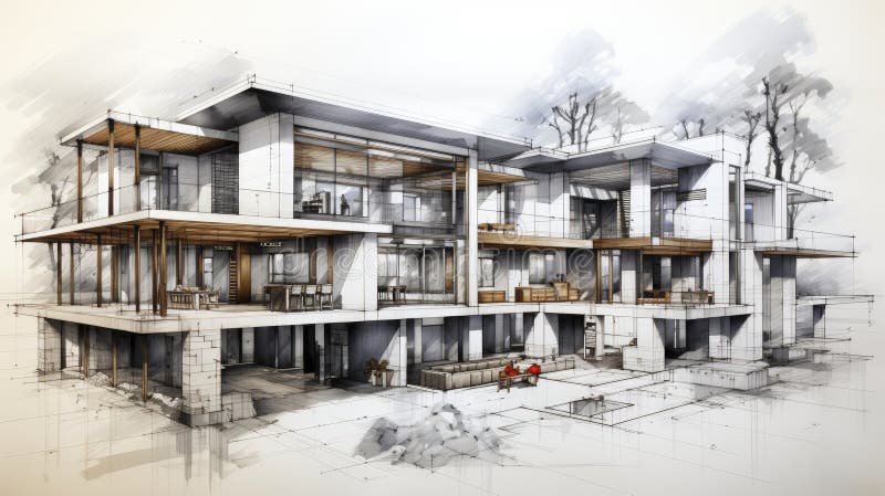 Architectural Project Background. Floor Plan with Construction Sketch ...