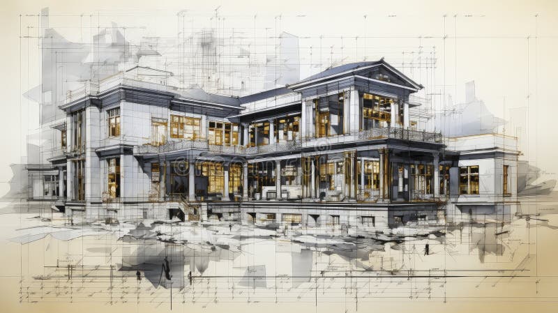 Architectural Project Background. Floor Plan with Construction Sketch ...
