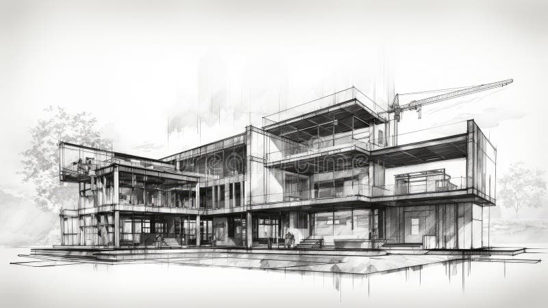 Architectural Project Background. Floor Plan with Construction Sketch ...