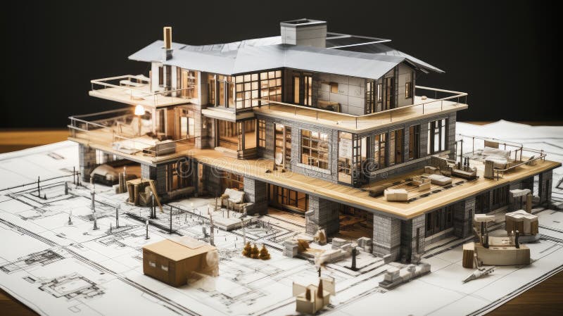 Detailed Architectural Sketch of Modern Multi-Story Building. Stock ...