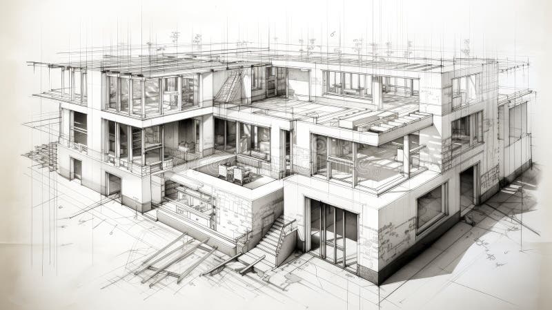 Architectural Project Background. Floor Plan with Construction Sketch ...