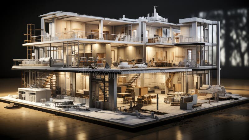 Detailed Architectural Sketch of Modern Multi-Story Building. Stock ...