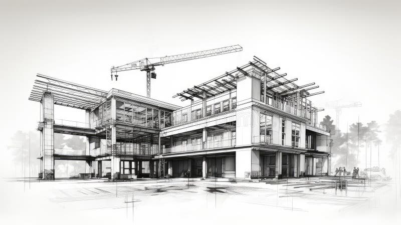Detailed Architectural Sketch of Modern Multi-Story Building. Stock ...