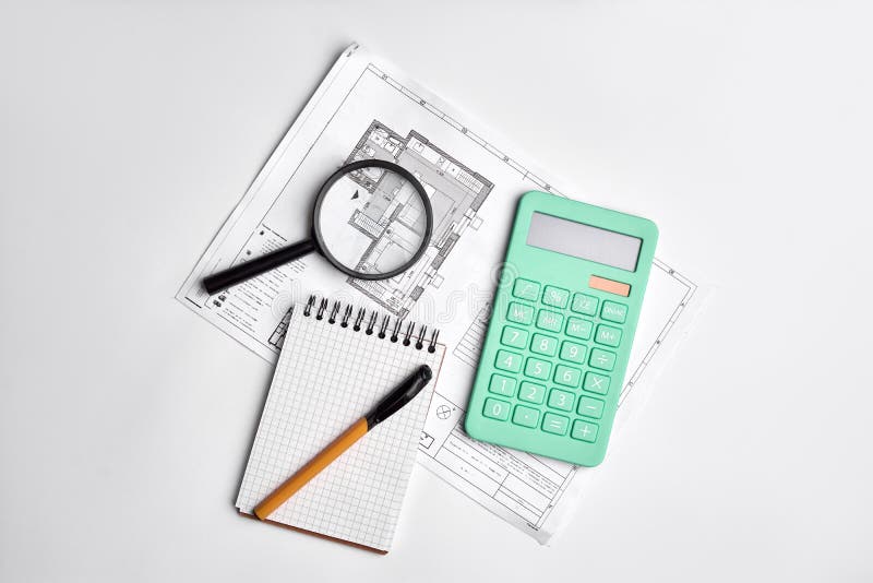 Architectural Project, Blueprints, Magnifying Glass, Calculator, Model ...