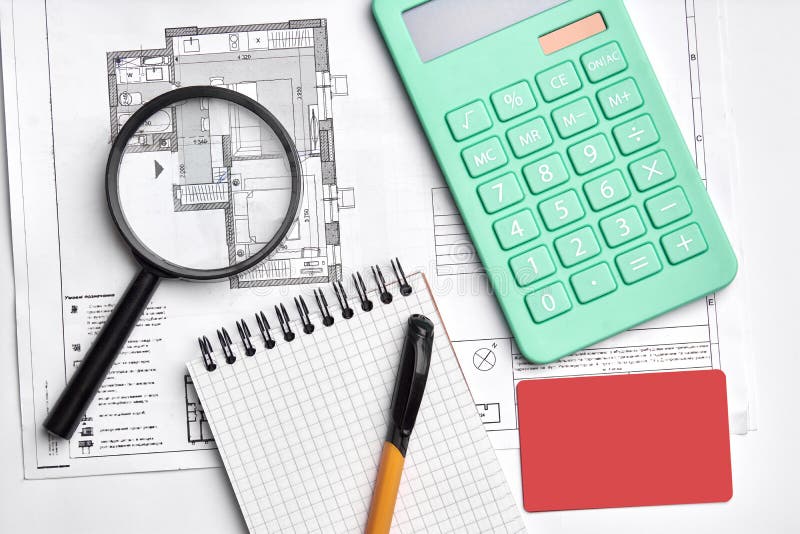 Architectural Project, Blueprints, Magnifying Glass, Calculator, Model ...