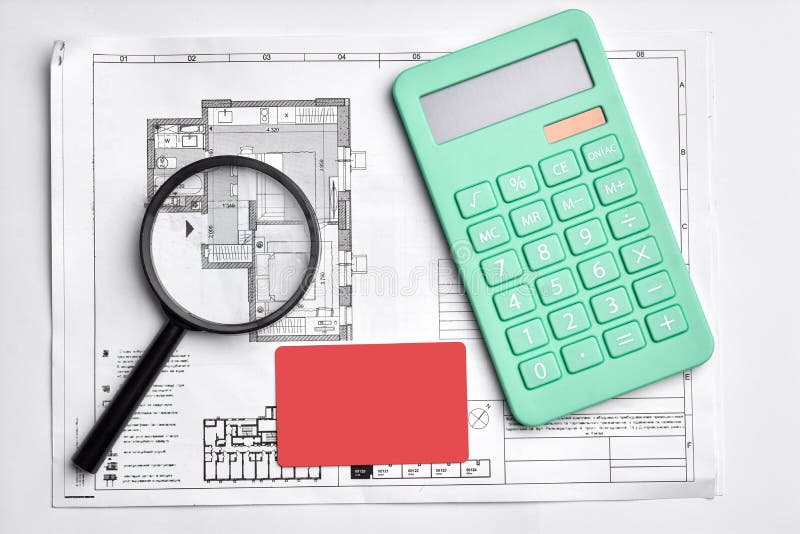Architectural Project, Blueprints, Magnifying Glass, Calculator, Model ... Architectural Project, Blueprints, Magnifying Glass, Calculator, Model ...