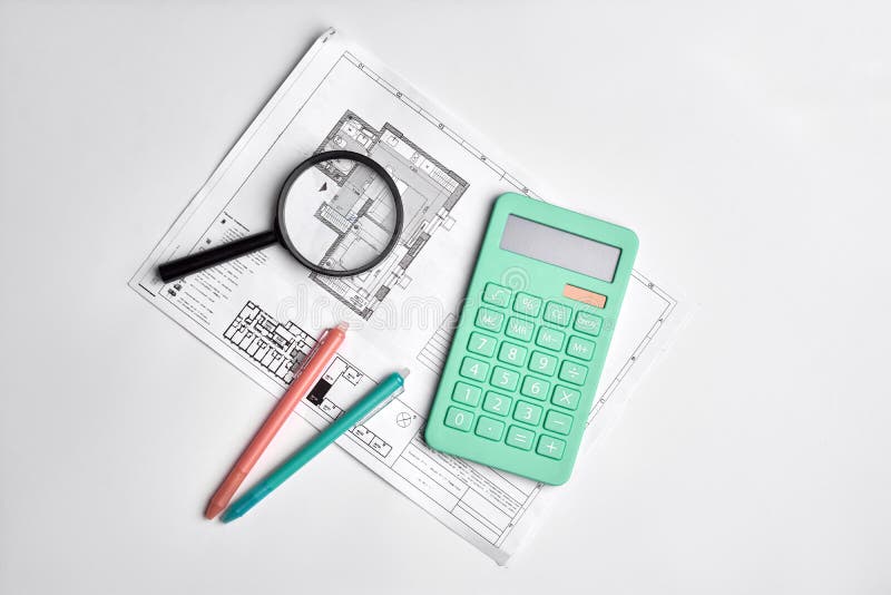 Architectural Project, Blueprints, Magnifying Glass, Calculator, Model ... Architectural Project, Blueprints, Magnifying Glass, Calculator, Model ...