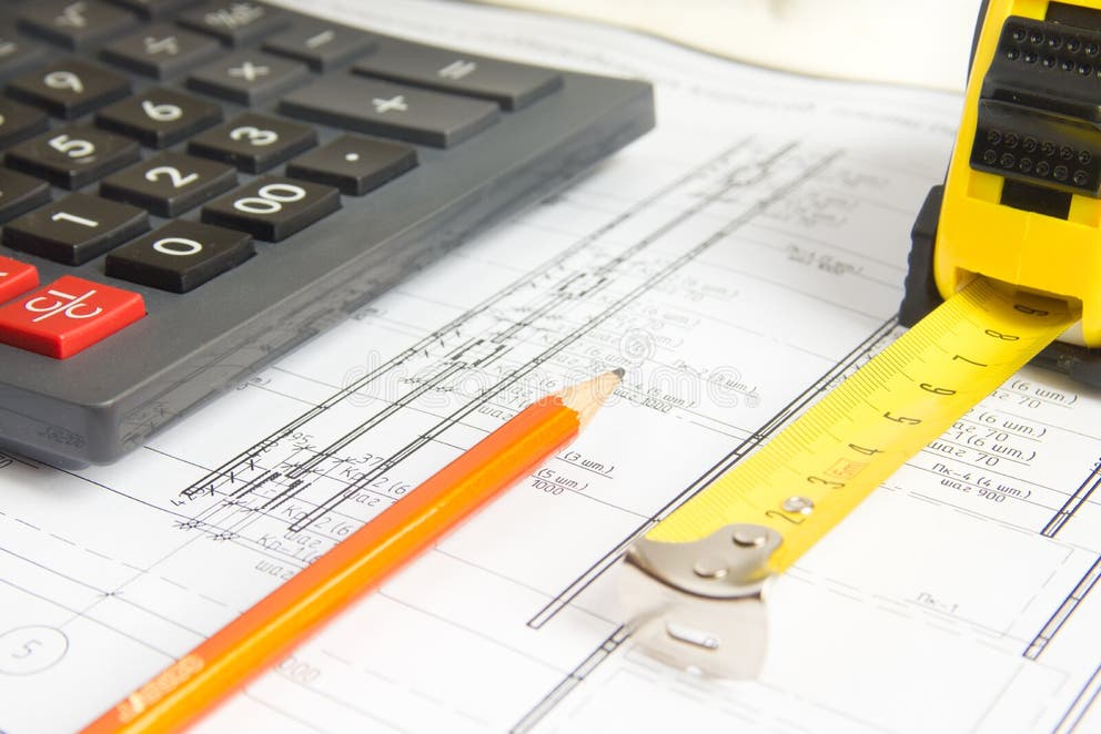 Architectural Project and Calculator Stock Photo - Image of business ...