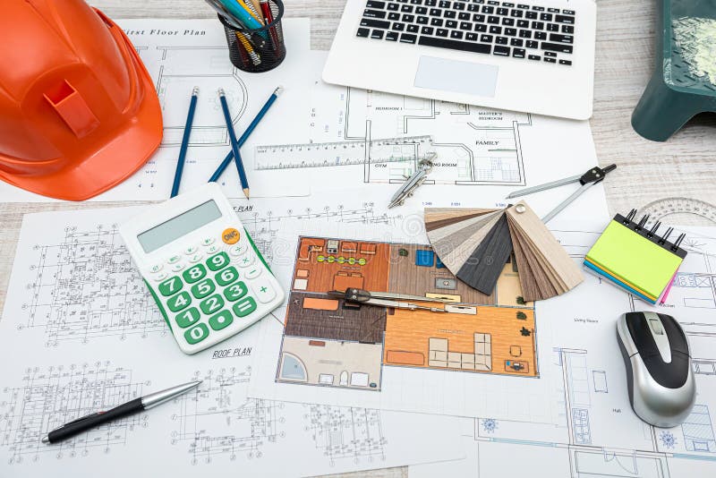 Architectural Project Construction of the House with Helmet, Compass ...