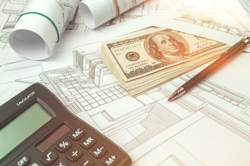 Architectural Project at Construction Site at Desktop in Office with ...