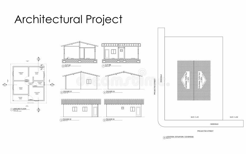 Architectural Project with Dimensions Stock Vector - Illustration of ...