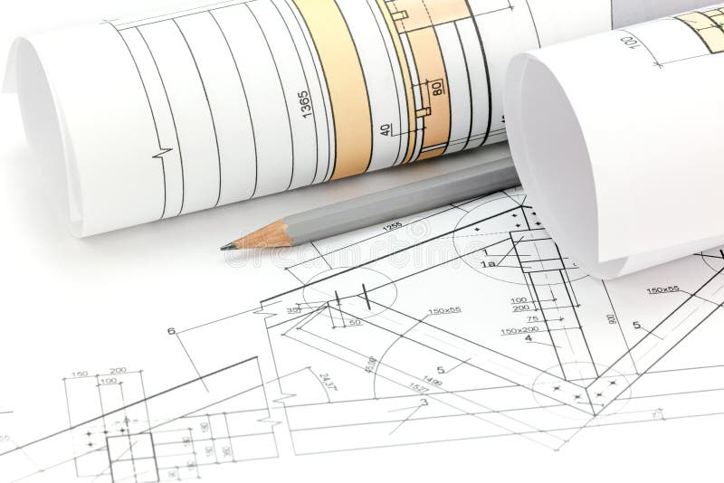 Architectural Project Drawings, Blueprint Roll and House Plan Stock ...