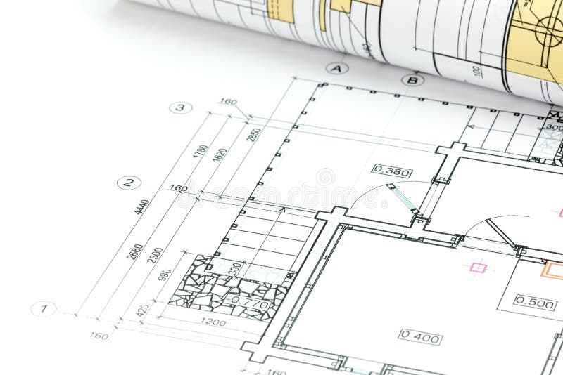 Architectural Plan, Roll and Technical Project Drawing Stock Image ...