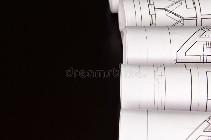 Architectural Project, Drawings on a Dark Background. Rolls of Project ...