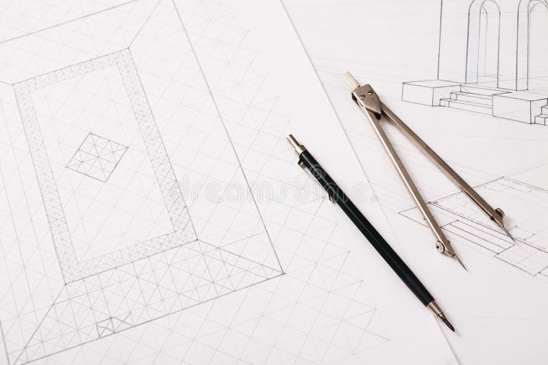 Architectural Project, Engineering Tools on Table. Stock Image - Image ...