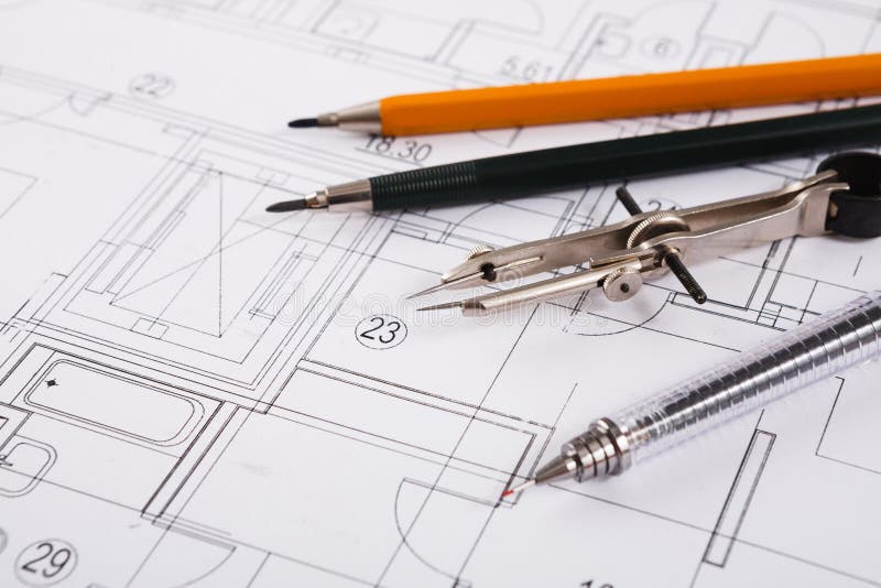 Architectural Project, Engineering Tools on Table. Stock Photo - Image ...