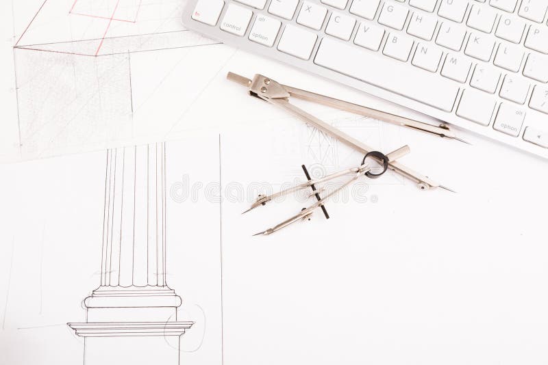 Architectural Project, Engineering Tools on Table. Stock Photo - Image ...