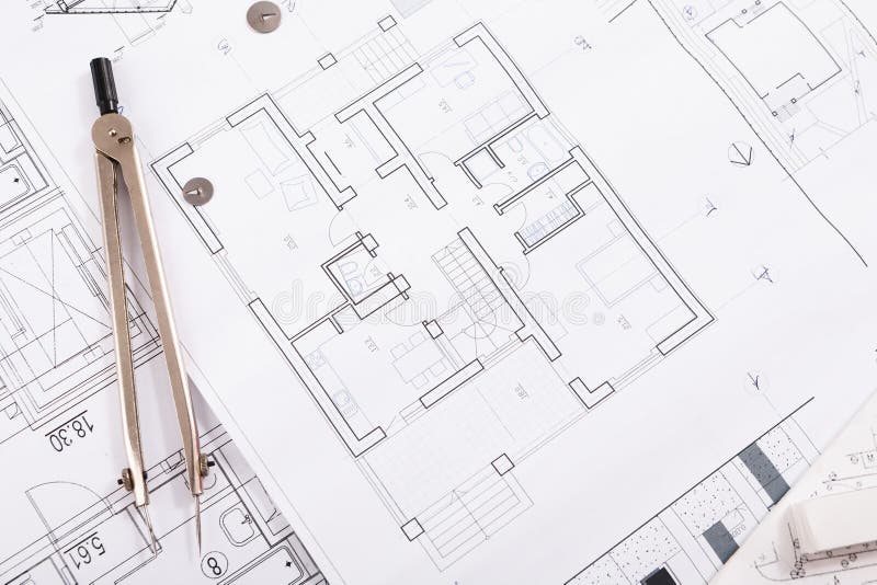 Architectural Project, Engineering Tools on Table. Stock Photo - Image ...