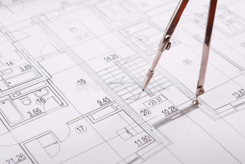 Architectural Project, Engineering Tools on Table. Stock Image - Image ...