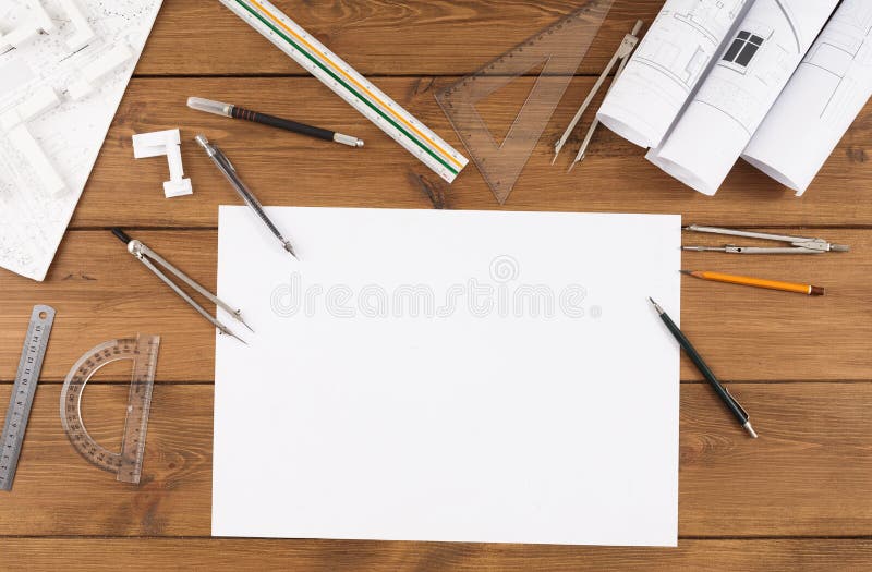 Architectural Project, Engineering Tools on Table. Stock Photo - Image ...