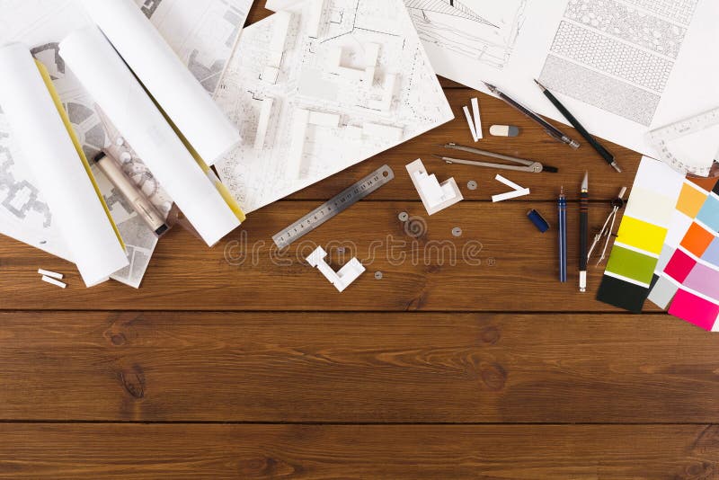 Architectural Project, Engineering Tools on Table. Stock Image - Image ...