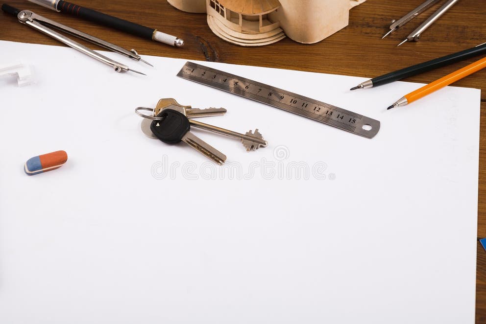 Architectural Project, Engineering Tools on Table. Stock Image - Image ...