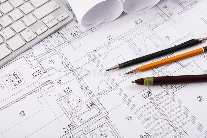 Architectural Project, Engineering Tools on Table. Stock Photo - Image ...