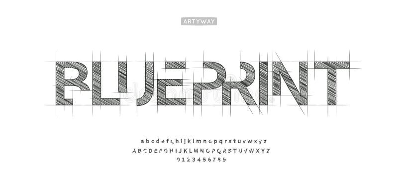 Architectural Project Font, Technical Draw Style Alphabet. Geometrical ...