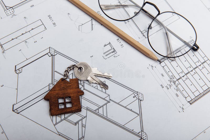 Architectural Project and House Key Stock Photo - Image of crayon ...