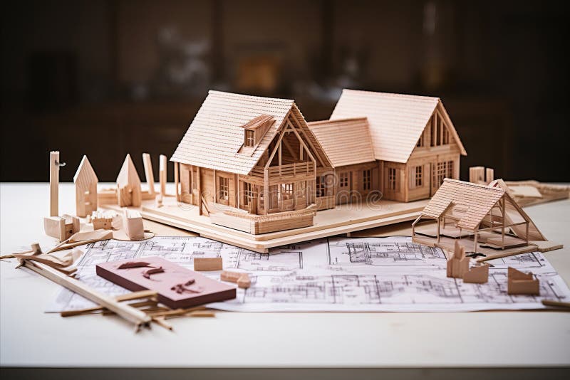 Architectural Project - House Under Construction on Blueprints with ...