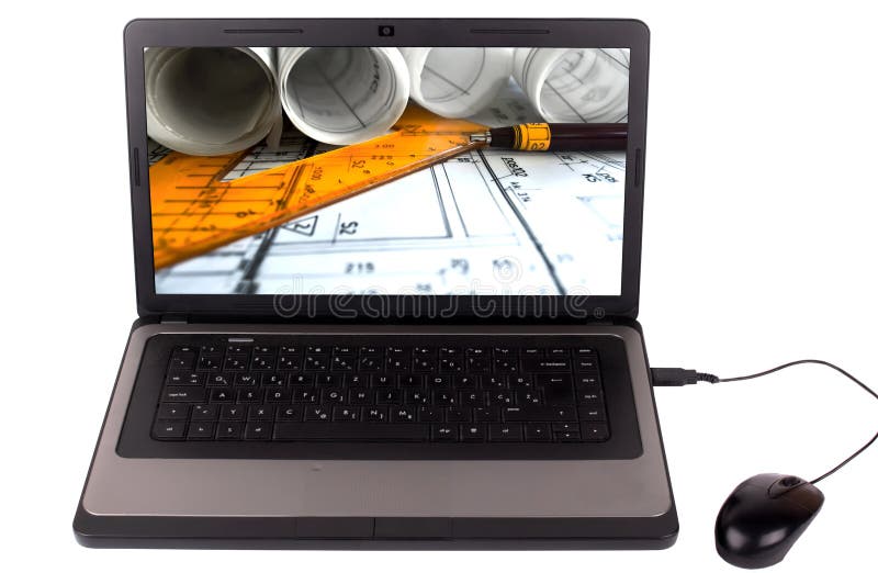 Architectural Project on Lap Top Computer Isolated Stock Image - Image ...