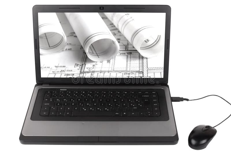 Architectural Project on Lap Top Computer Isolated Stock Photo - Image ...