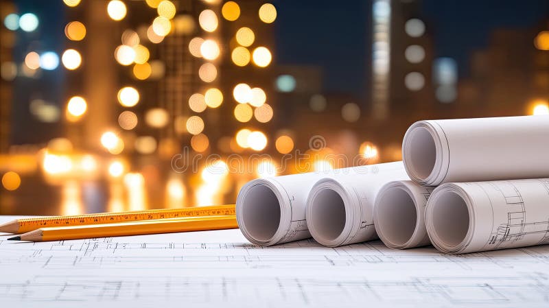 Architectural Project Materials Laid on a Table at a Construction Site ...
