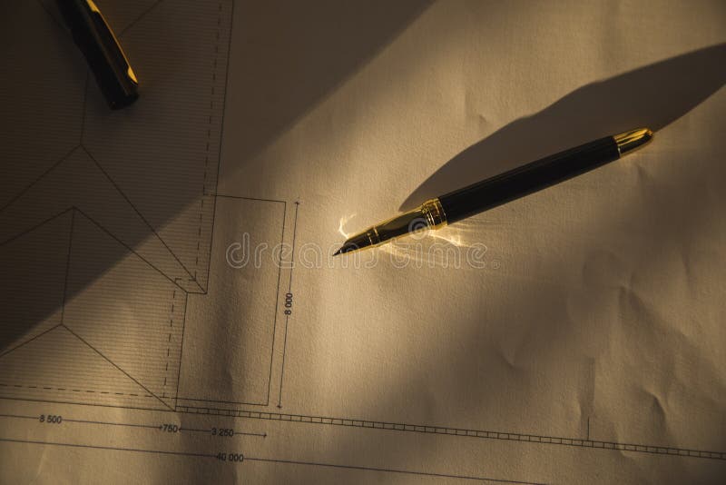 Architectural Project and Pen Stock Photo - Image of engineer, project ...