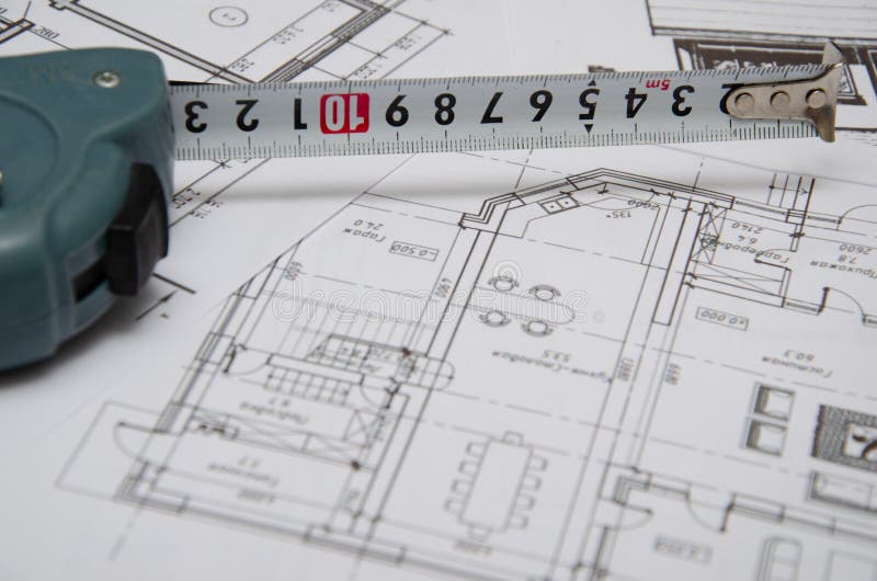 Architectural Project, Ruler and Pencil. Construction Background. Stock ...