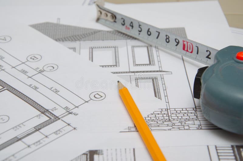 Architectural Project, Ruler and Pencil. Construction Background. Stock ...