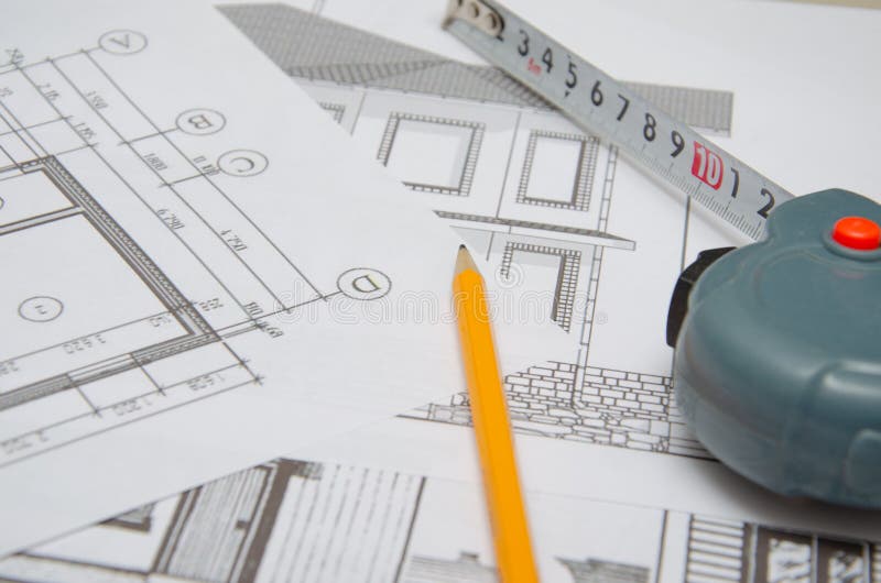 Architectural Project, Ruler and Pencil. Construction Background. Stock ...