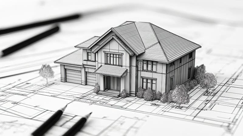 Architectural Project Showing a Model of a Detached House Standing on ...