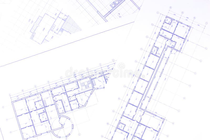 Paper with Technical Drawings and Work Tool on Table. Place of Work ...