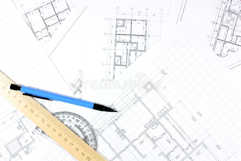 Architectural Project on a White Sheet of Paper .Technical Drawing ...