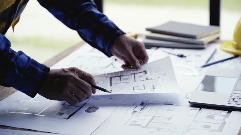 Architectural Project Workplace Engineer Drafts Construction Project ...