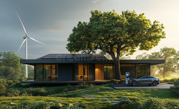 Architectural Render Eco Friendly House Integrated Solar System EV ...