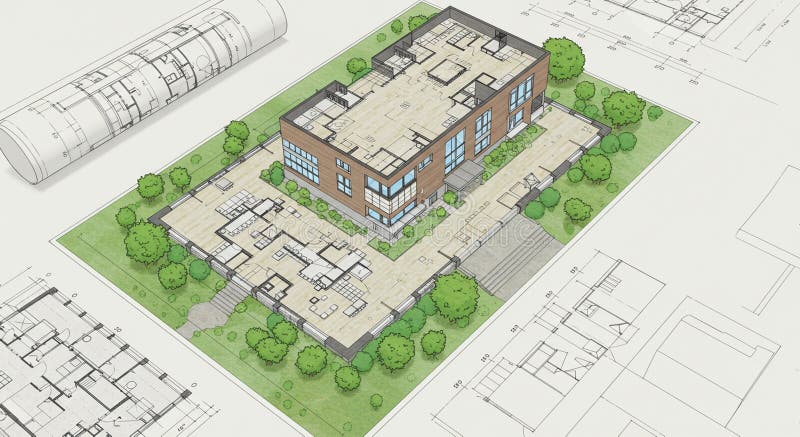 Architectural Render of a Modern, Rectangular Two-story Building ...