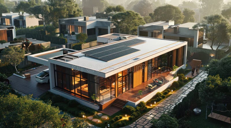 An Architectural Render Showing a House with Solar Panels Stock Image ...
