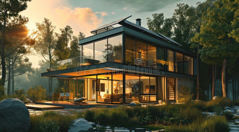 An Architectural Render Showing a House with Solar Panels Stock Photo ...