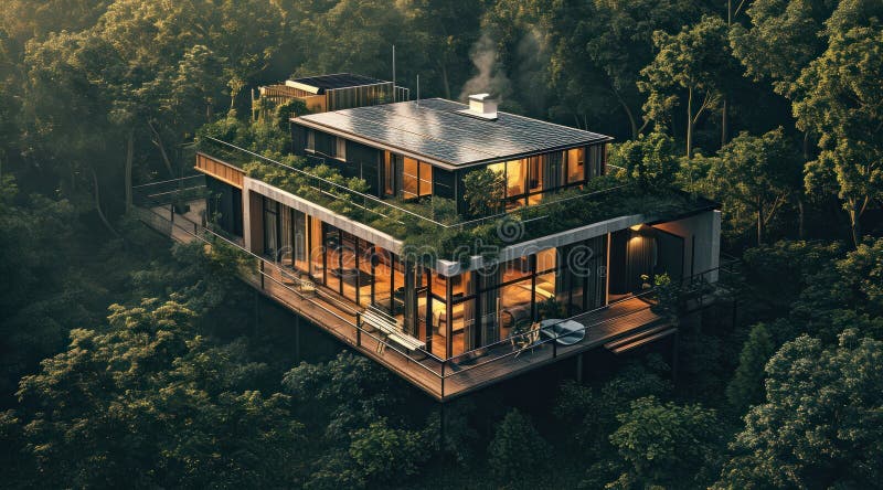 An Architectural Render Showing a House with Solar Panels Stock Photo ...