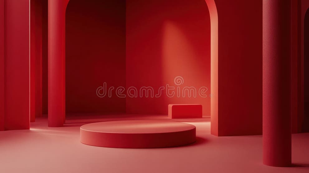Architectural Render Shows a Stage with Pillars and a Platform in Red ...